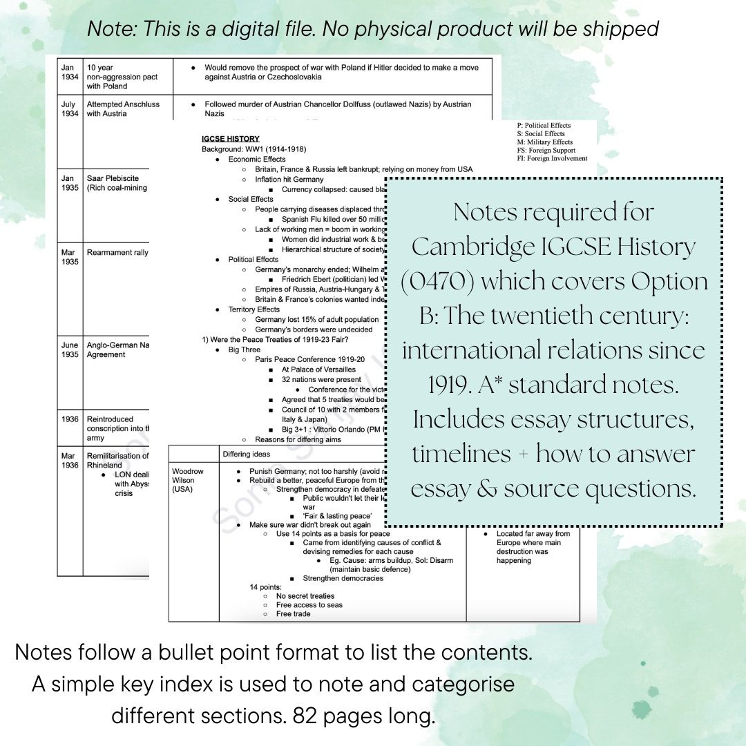 Cambridge IGCSE History (0470) Notes, Everything Else, Others on Carousell