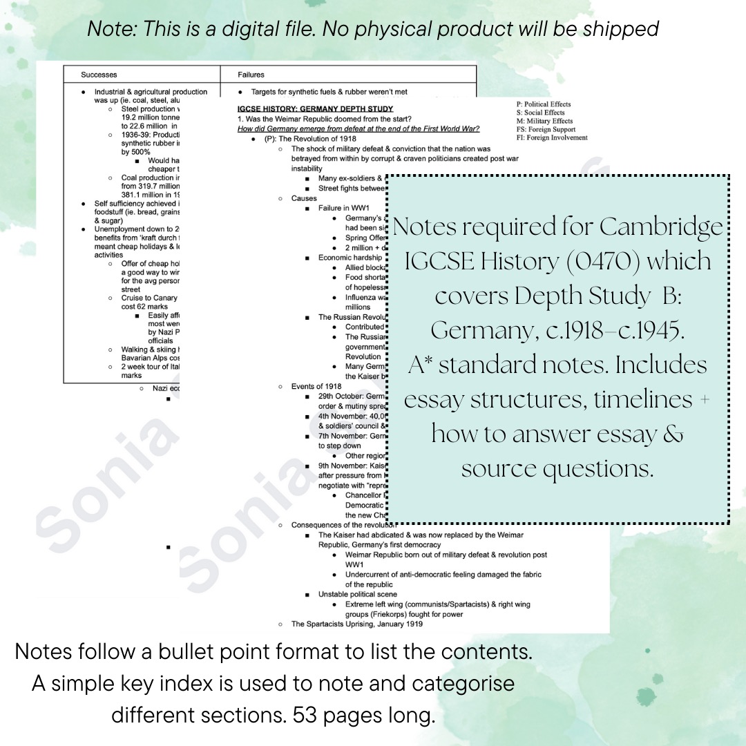 Cambridge IGCSE History Germany Depth Study Notes (0470), Everything ...