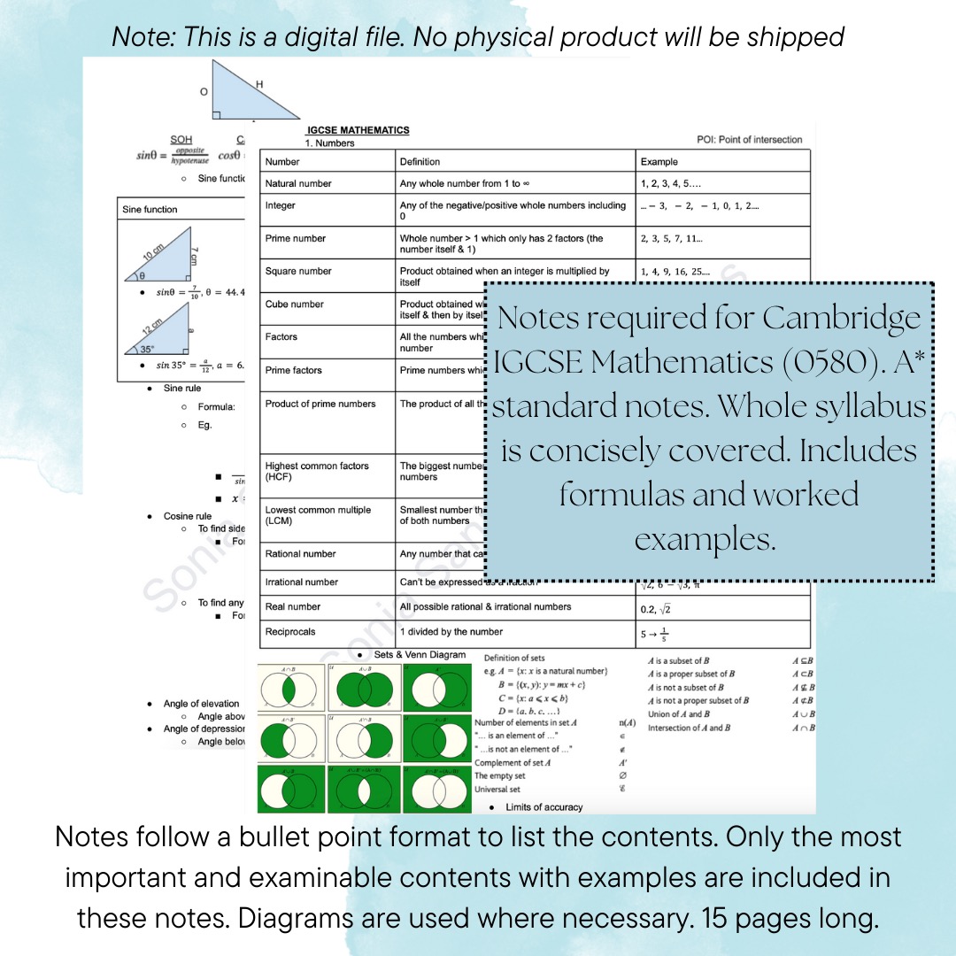 Cambridge IGCSE Mathematics Notes (0580), Everything Else, Others on ...