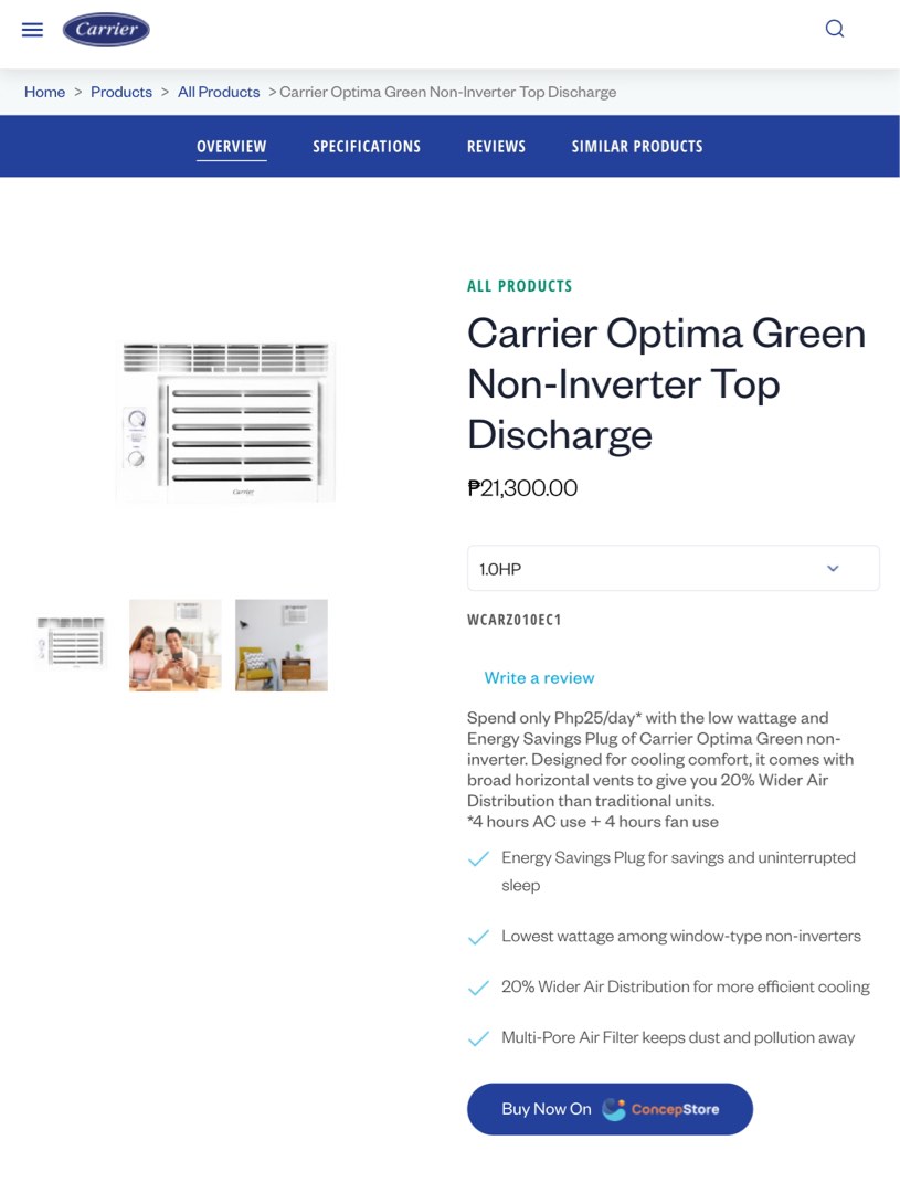 Carrier Optima Green 1HP aircon, TV & Home Appliances, Air Conditioning ...