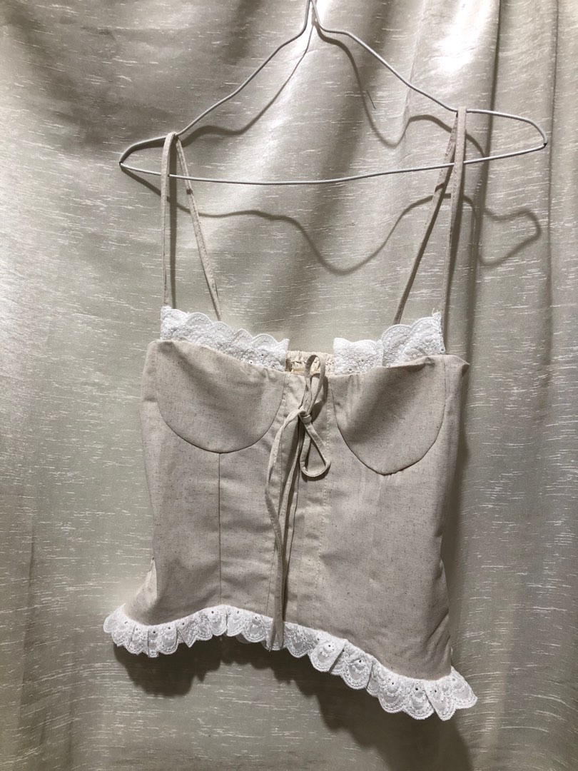 Coquette linen lace top, Women's Fashion, Tops, Sleeveless on Carousell