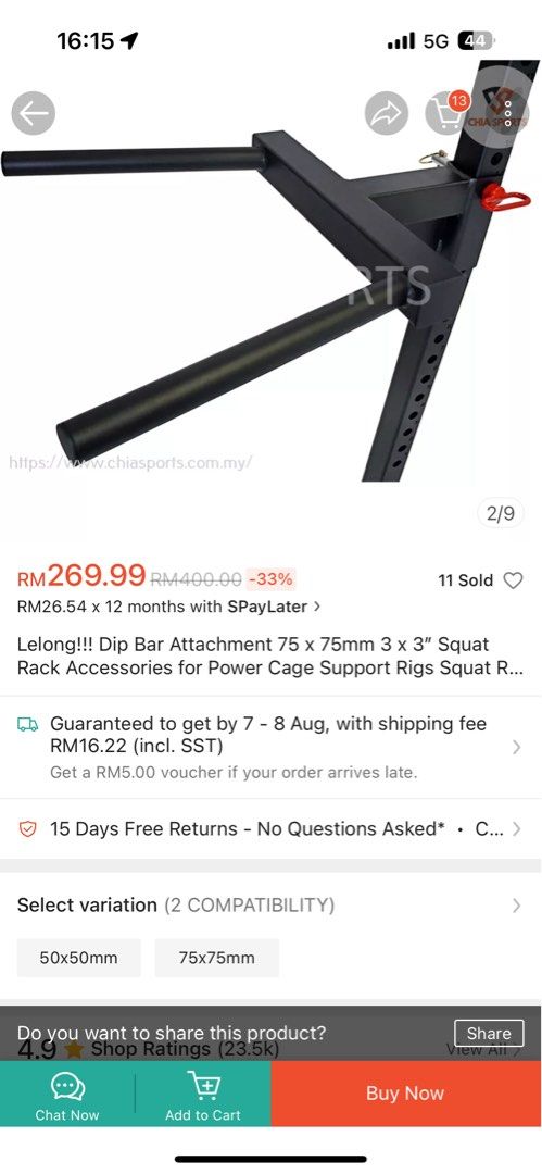 Dip Bar Attachment for Squat Rack, Sports Equipment, Exercise & Fitness ...