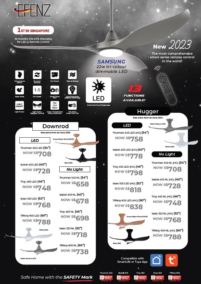 Efenz Hugger/Rod Designer Ceiling Fan With LED/WITHOUT Led And Remote ...