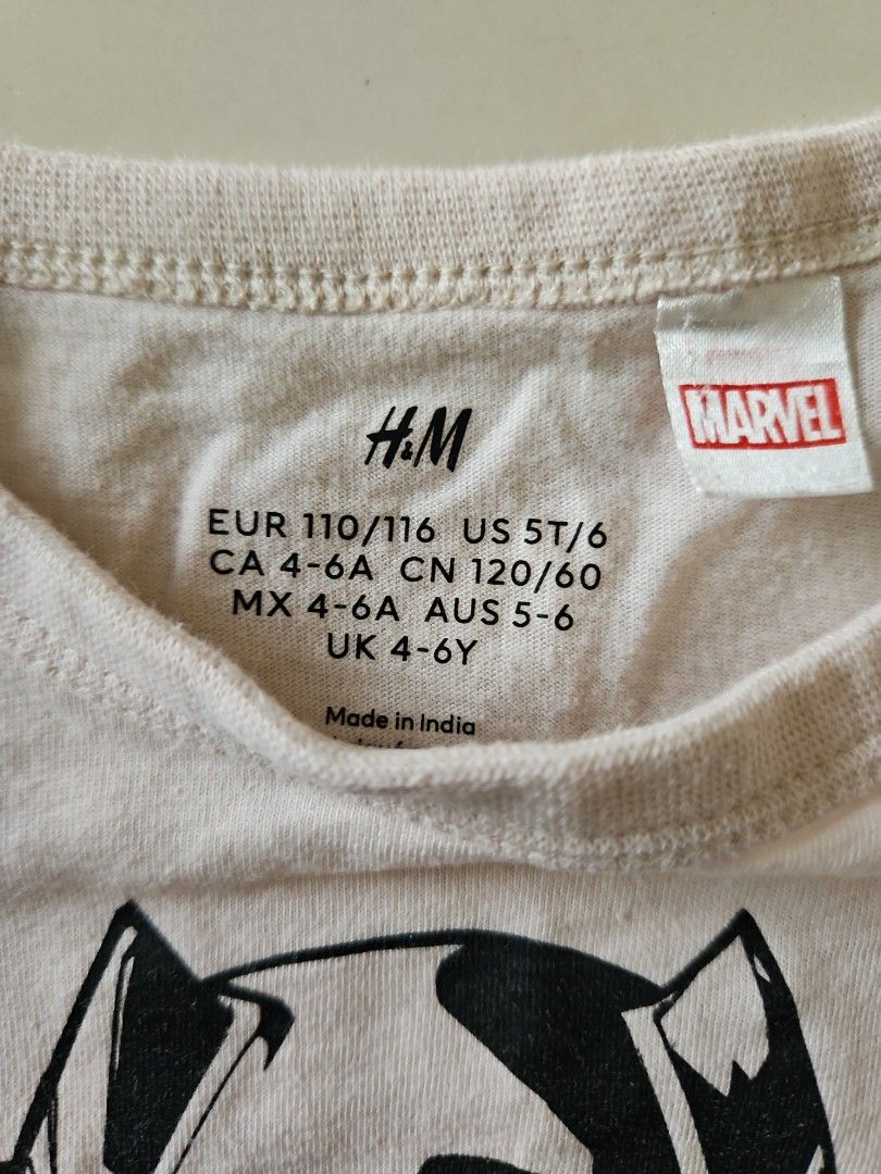 H&M x Marvel Long Sleeved T-Shirt (4-6Y/110-116cm), Babies & Kids, Babies & Kids Fashion on ...