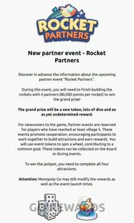 MONOPOLY GO ROCKET PARTNER EVENT SERVICE/JOKI (FAST RESPONSE)(4 SLOT ...