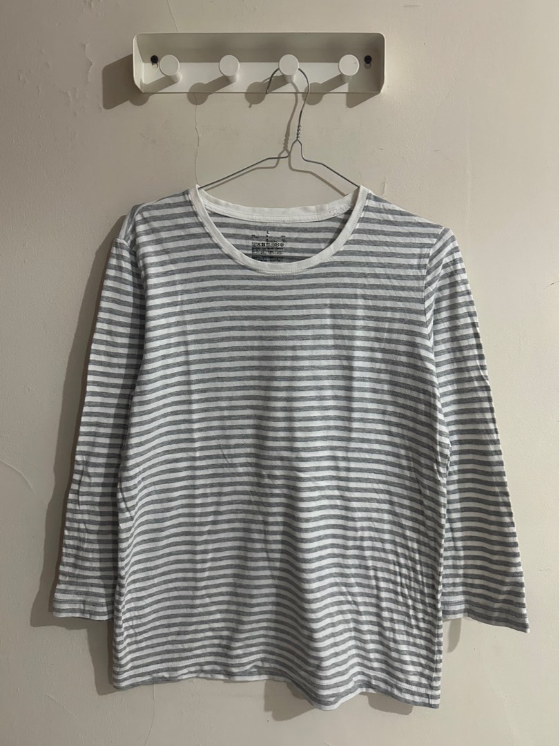 Muji striped top Muji stripes long sleeve top muji stripe grey and white top muji sweatshirt ...