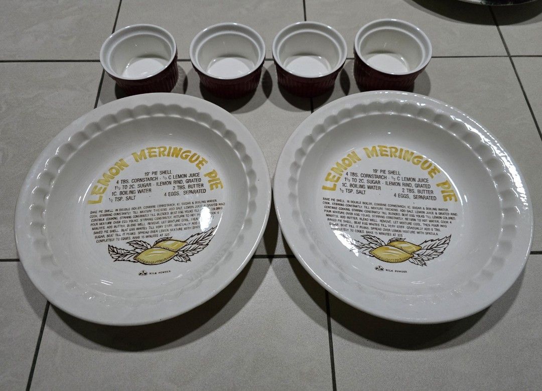 Vintage Ocera Lemon Meringue Pie Dishes and Ramekins / Big Plate with ...