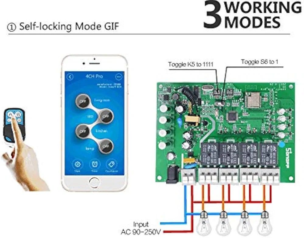 Sonoff 4CH Pro R2 4 Group Inching Self Locking Interlock WiFi Smart ...