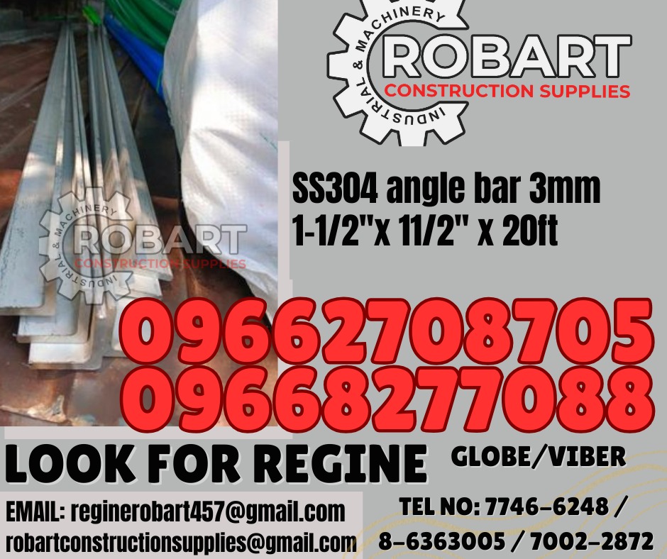 SS304 angle bar 3mm 1-1/2''x 11/2'' x 20, Commercial & Industrial ...