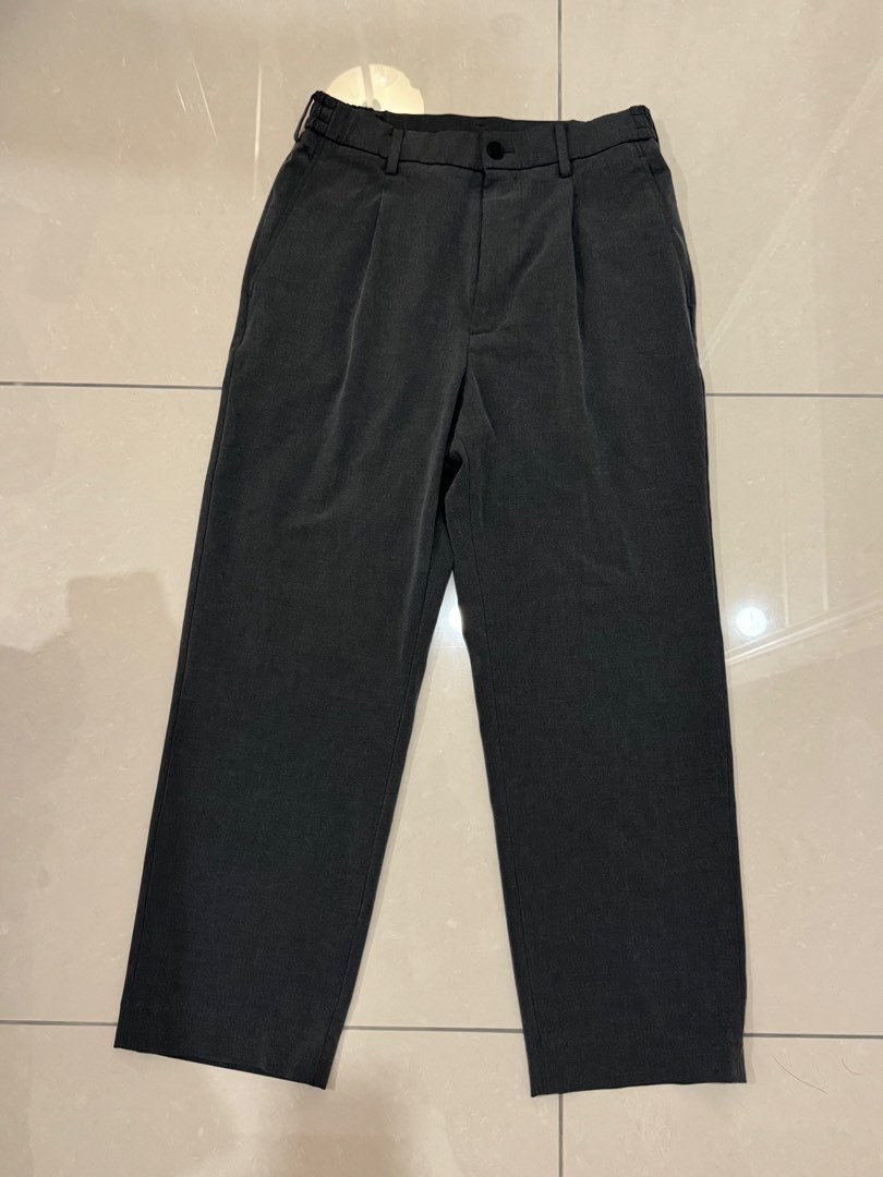 Uniqlo Grey Pleated Wide Pants Men S, Women's Fashion, Bottoms, Other Bottoms on Carousell