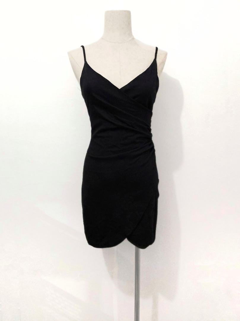 Black body-con overlap dress, Women's Fashion, Dresses & Sets, Dresses ...