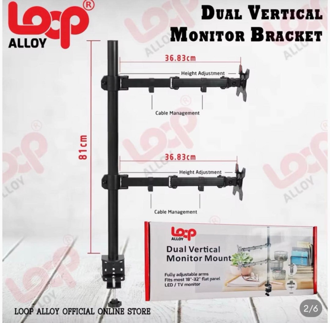 Loop Alloy Dual Vertical Bracket Monitor Mount with C-Clamp and Grommet, Computers & Tech, Parts ...