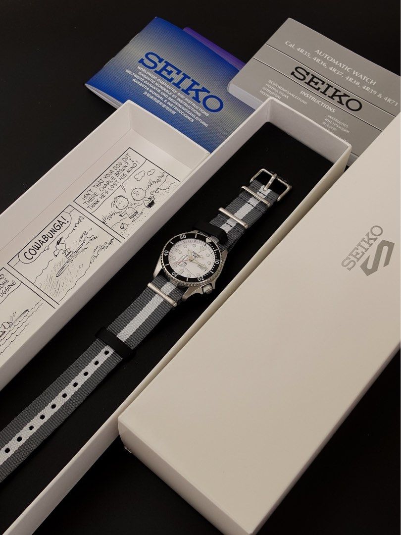 Seiko Snoopy - Peanuts Collab - SRPK25 - White Dial Dive Watch, Men's ...