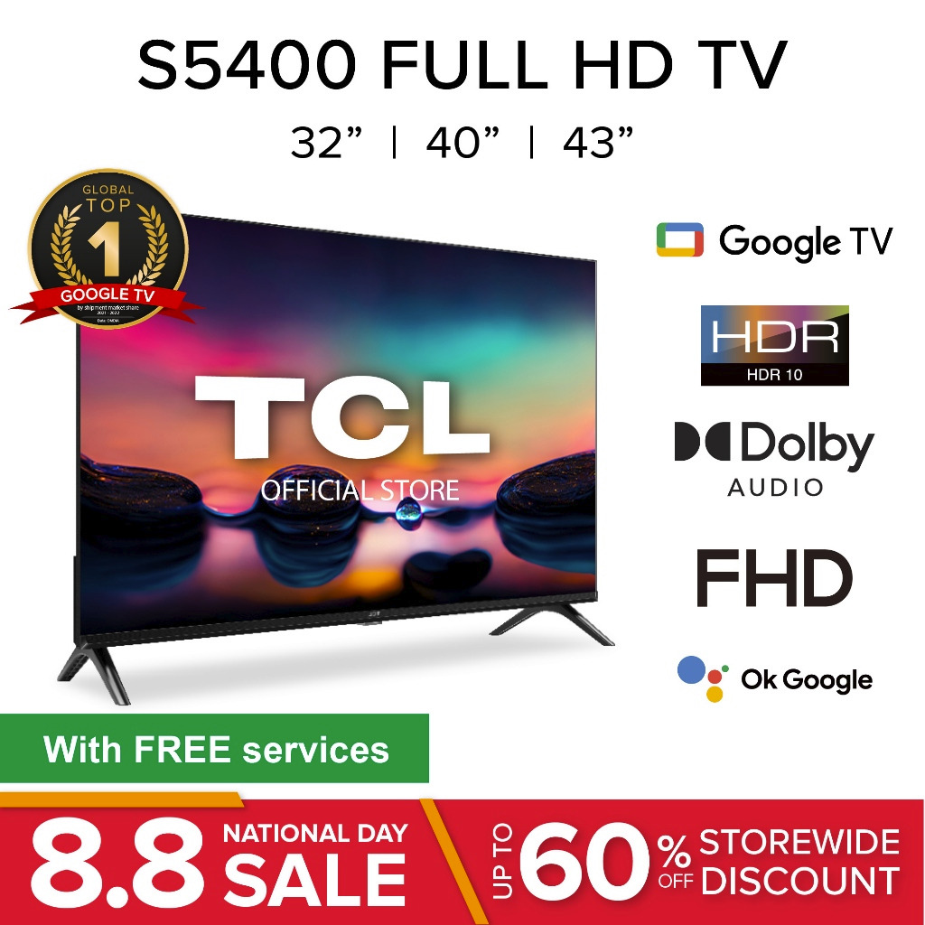 TCL S5400 Smart Google TV 32 40 43 inch |Full HD| Dolby Audio |HDR 10 ...