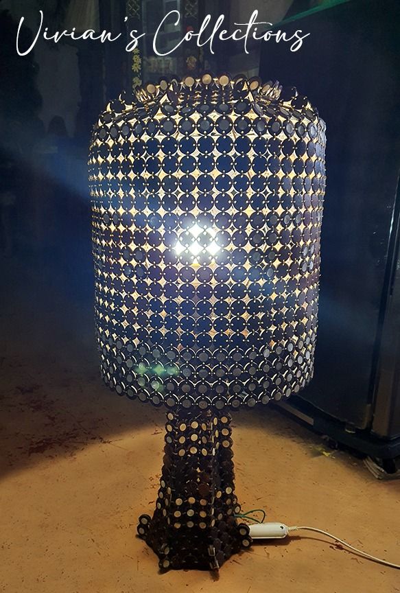 Vintage Wooden Lamp Shade Coconut Shell Mother of Pearl with Light Bulb ...