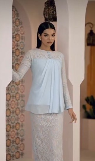 Wanzar Veelda Kurung lace blue nude dinner event, Women's Fashion ...