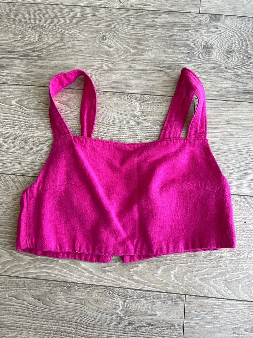 Araw the line insp hot pink linen square crop top, Women's Fashion ...
