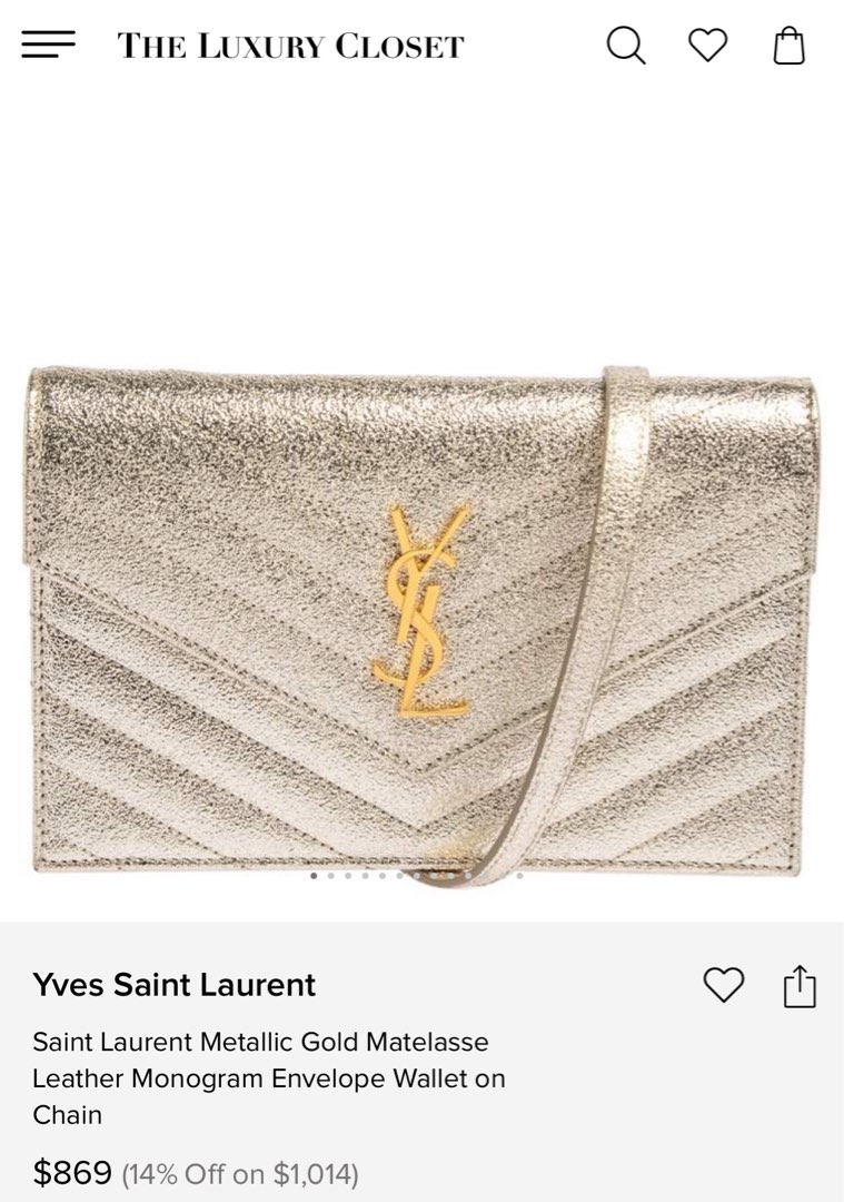 Authentic YSL Matelasse Leather Monogram Envelope Wallet on Chain Bag ...
