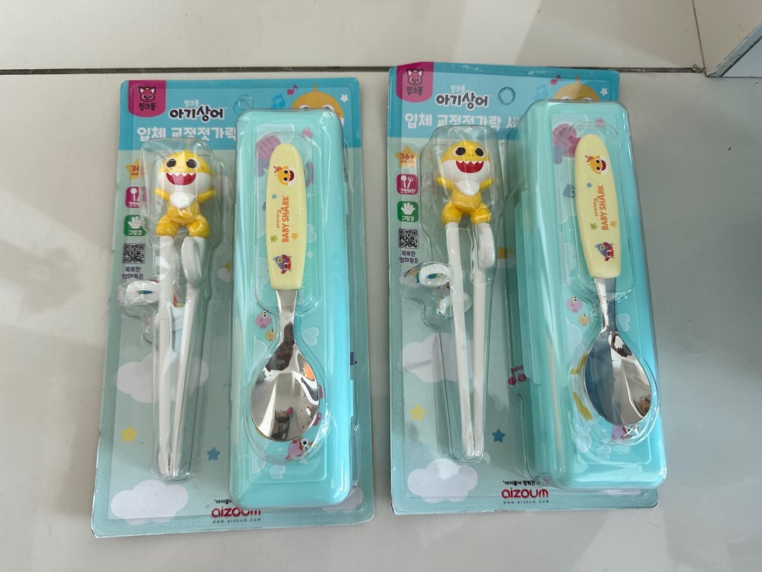 Baby shark spoon & chopsticks set original from KOREA, Babies & Kids ...