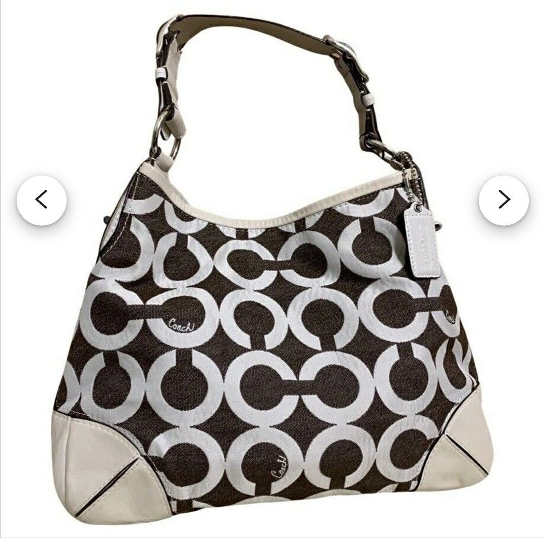 COACH Op Art Signature Linen Canvas PEYTON Shoulder Bag, Fesyen Wanita ...