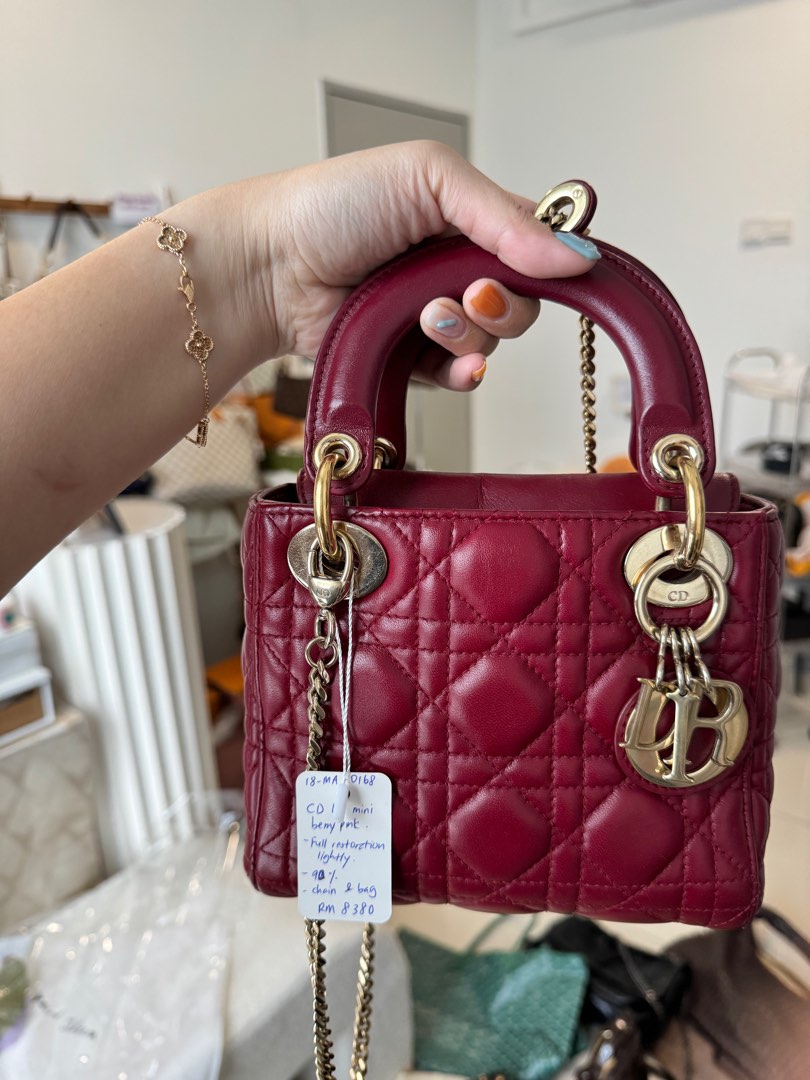 Dior Lady dior mini size berry pinkGHW, Luxury, Bags & Wallets on Carousell