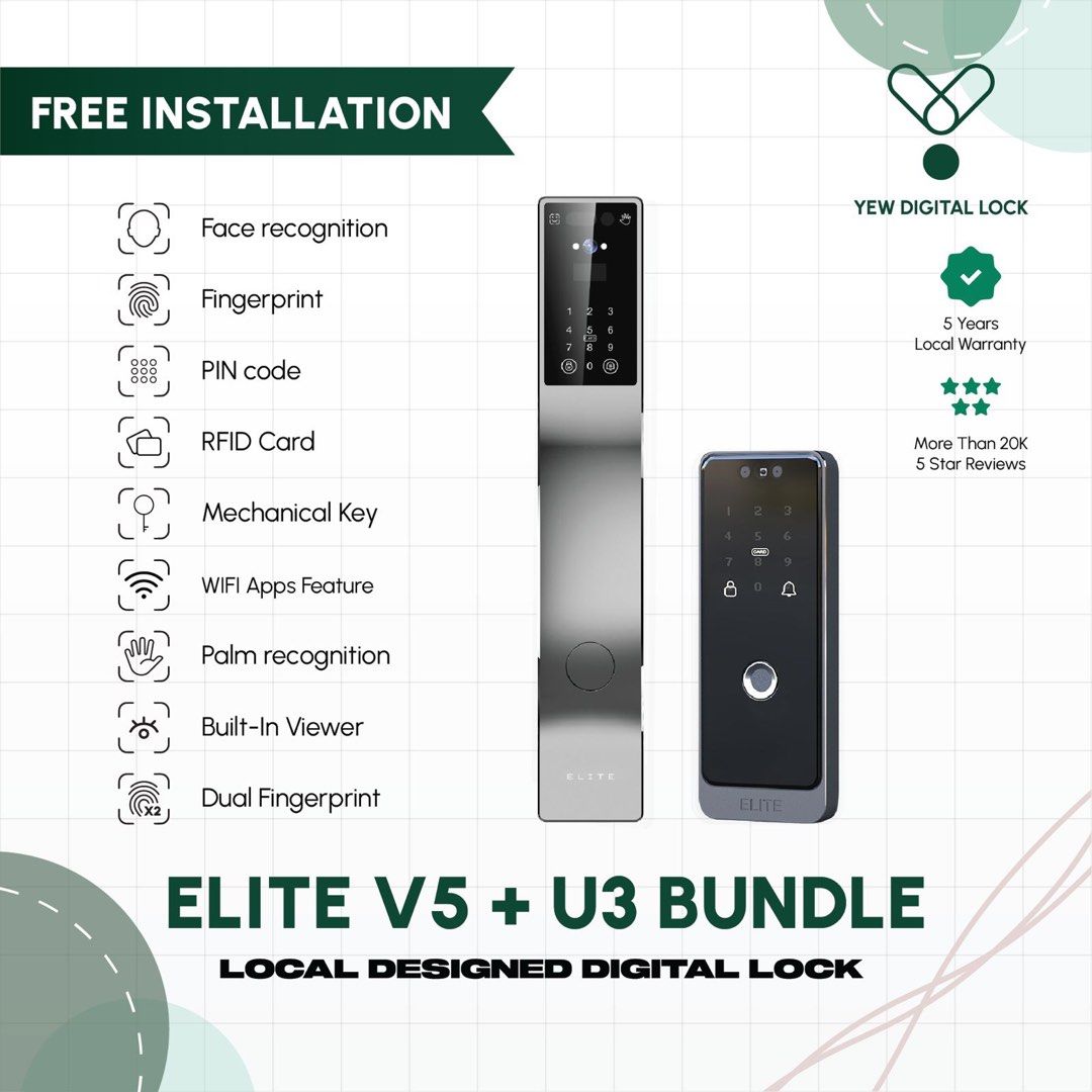 HDB/BTO Certified | Yew Elite V5 Facial Recognition Digital Door Lock ...