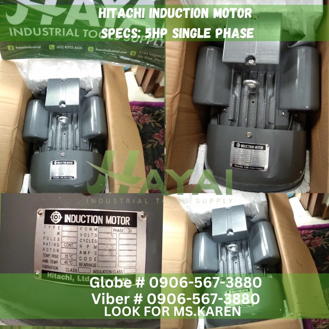 Hitachi Induction Motor Specs: 5hp Single phase, Commercial ...