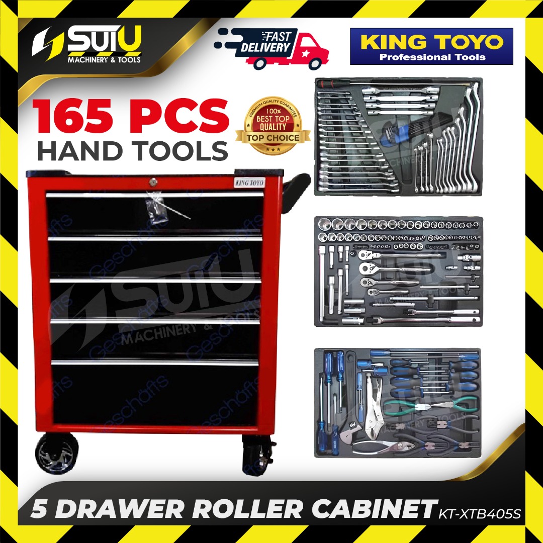 KING TOYO KT-XTB405S 165PCS 5 Drawer Roller Cabinet Plus Tool Set ...