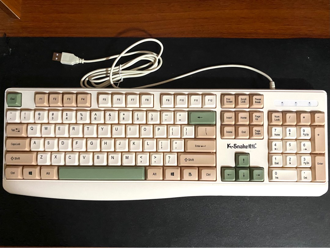 K-snake KM300 Wired Keyboard White Beige Brown Computer Laptop ...