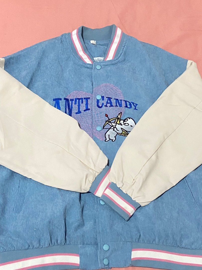 Oversize varsity jacket warna biru blue, Fesyen Wanita, Pakaian Wanita ...