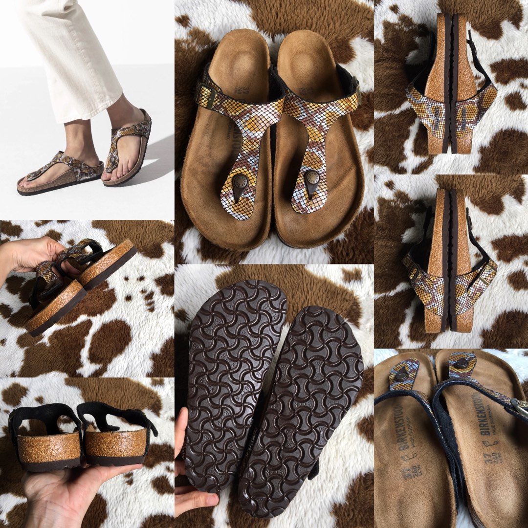 Preloved Original Birkenstock Gizeh Python Brown, Women's Fashion ...