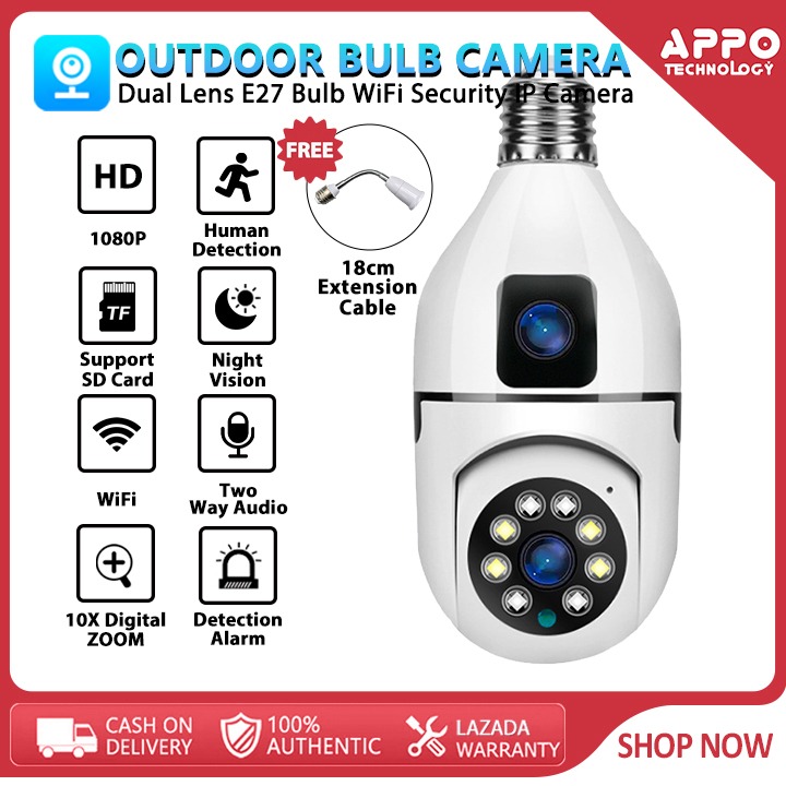 V380 PRO Q19 Plus Dual lens HD 1080P PTZ alarm CCTV Camera Light bulb ...