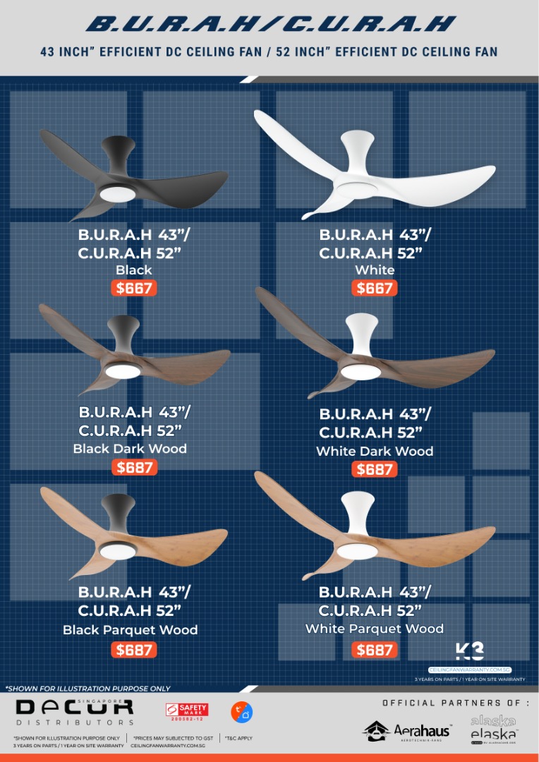 [INSTALLATION PROMO] Burah/Curah 43"/52" Ceiling Fan, Furniture & Home ...