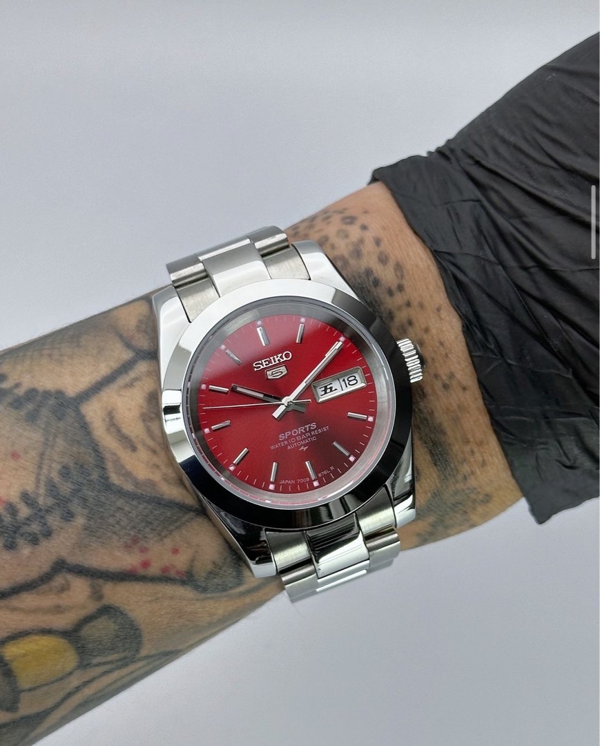 Custom Seiko Mod 39mm Red Day-Date Oyster Perpetual Automatic Watch ...