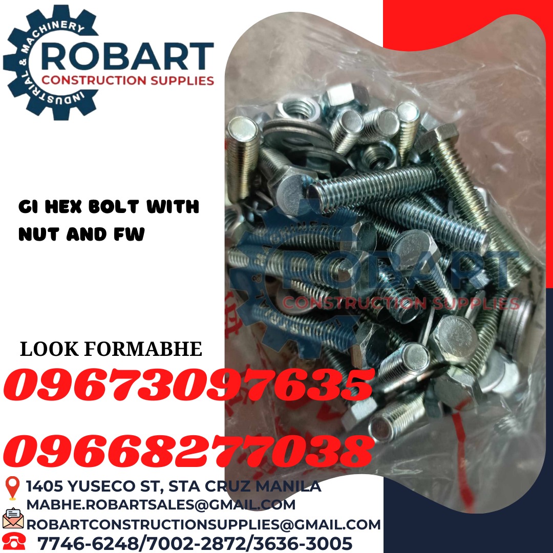 gi hex bolt with nut and fw, Commercial & Industrial, Construction ...
