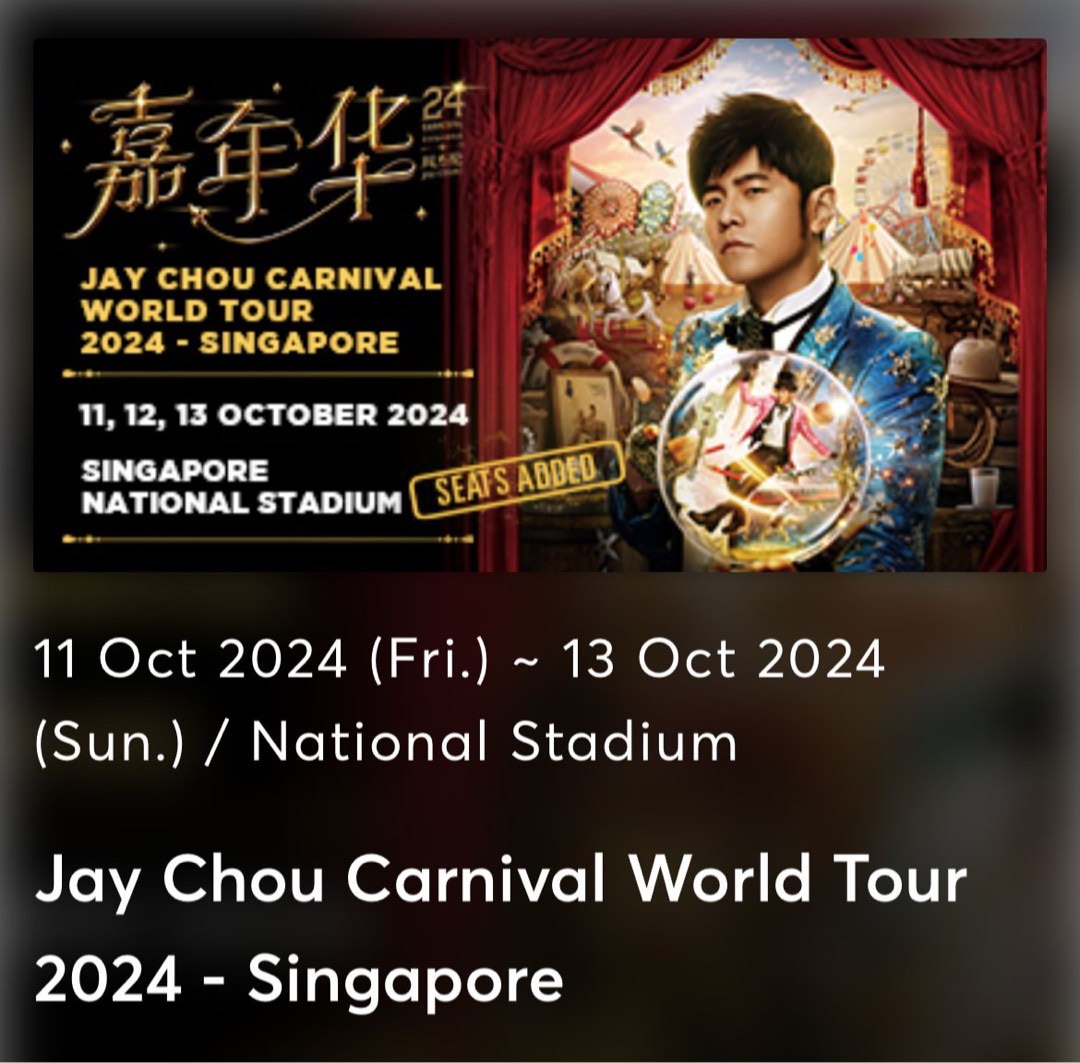 Jay Chou Carnival World Tour, Tickets & Vouchers, Event Tickets on ...