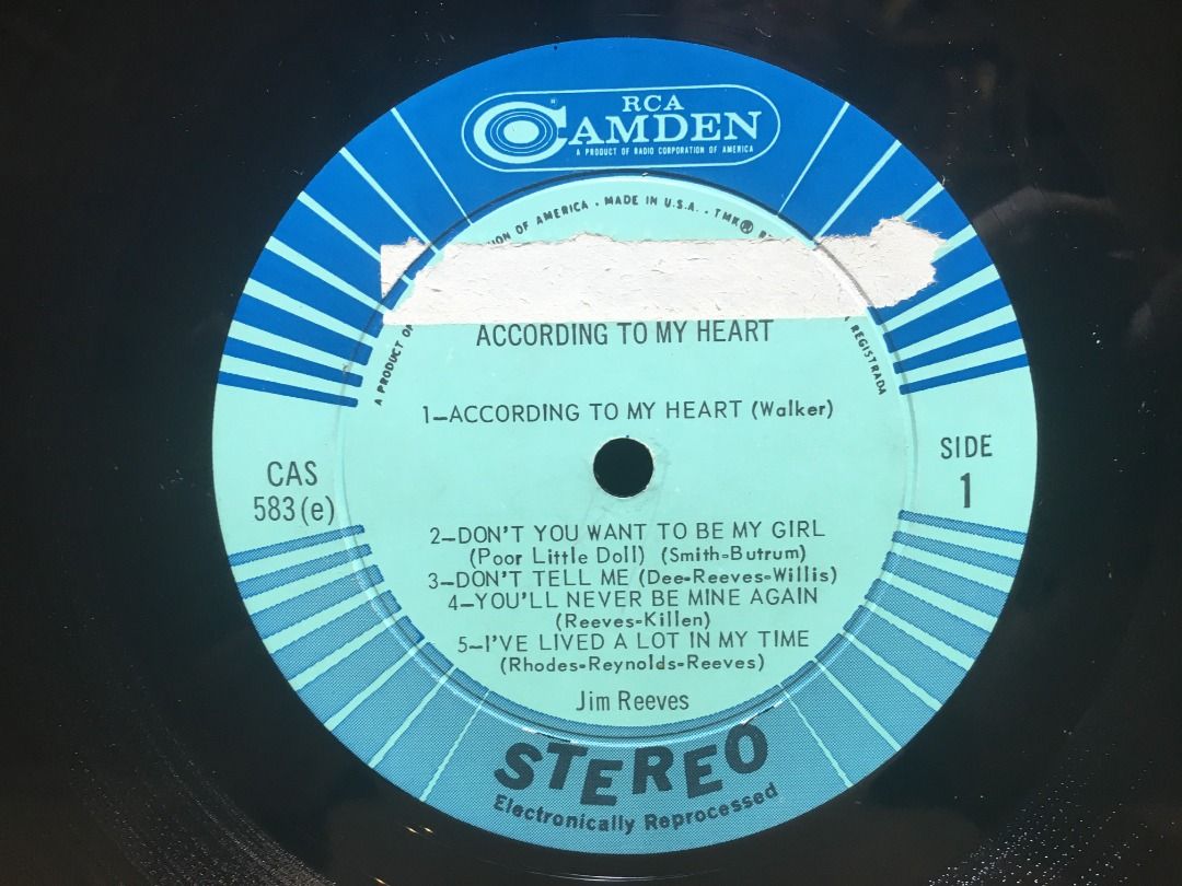Piring Hitam LP Vinyl Record - Jim Reeves - According To My Heart ...