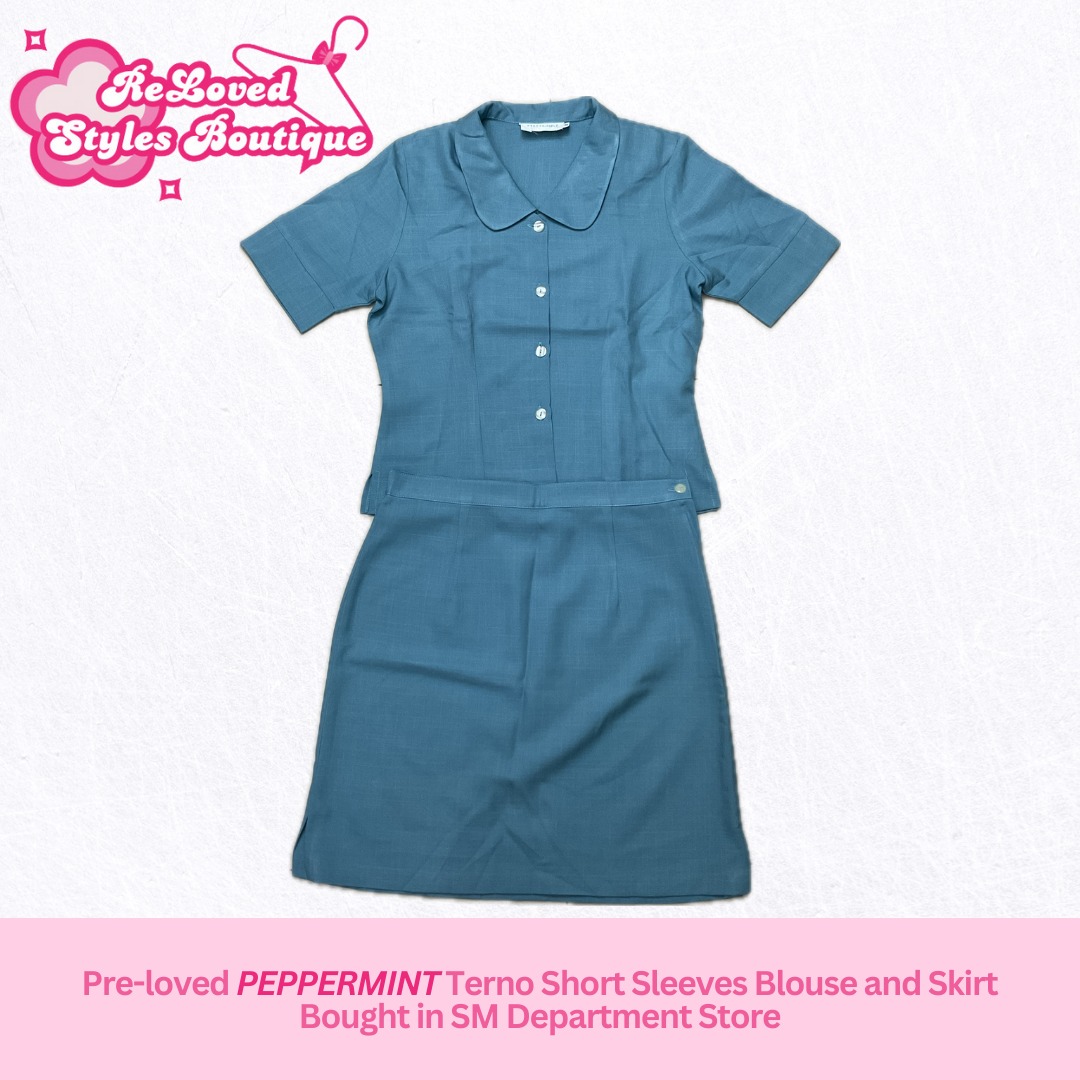 Pre-loved PEPPERMINT Terno Short Sleeves Blouse and Skirt Bought in SM Department Store, Women's ...