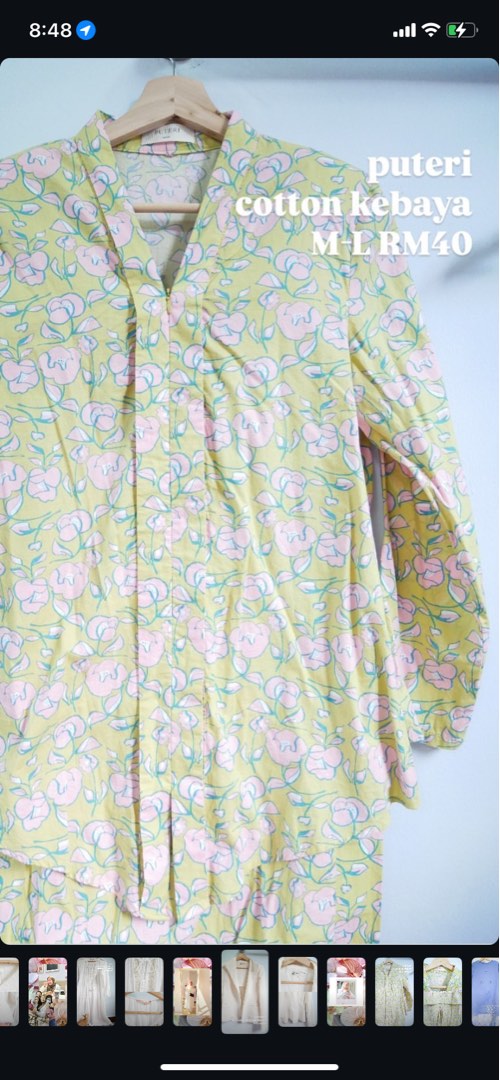 Puteri Pink Green Floral Cotton Kebaya, Women's Fashion, Muslimah ...