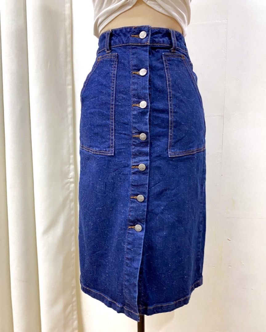 SK49 - W:26 - blue korean midi denim skirt, Women's Fashion, Bottoms ...