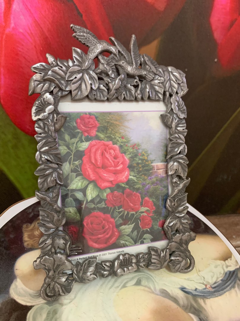 Vintage Ornate Heavy Pewter Rectangle Picture Frame Fancy Raised Relief ...