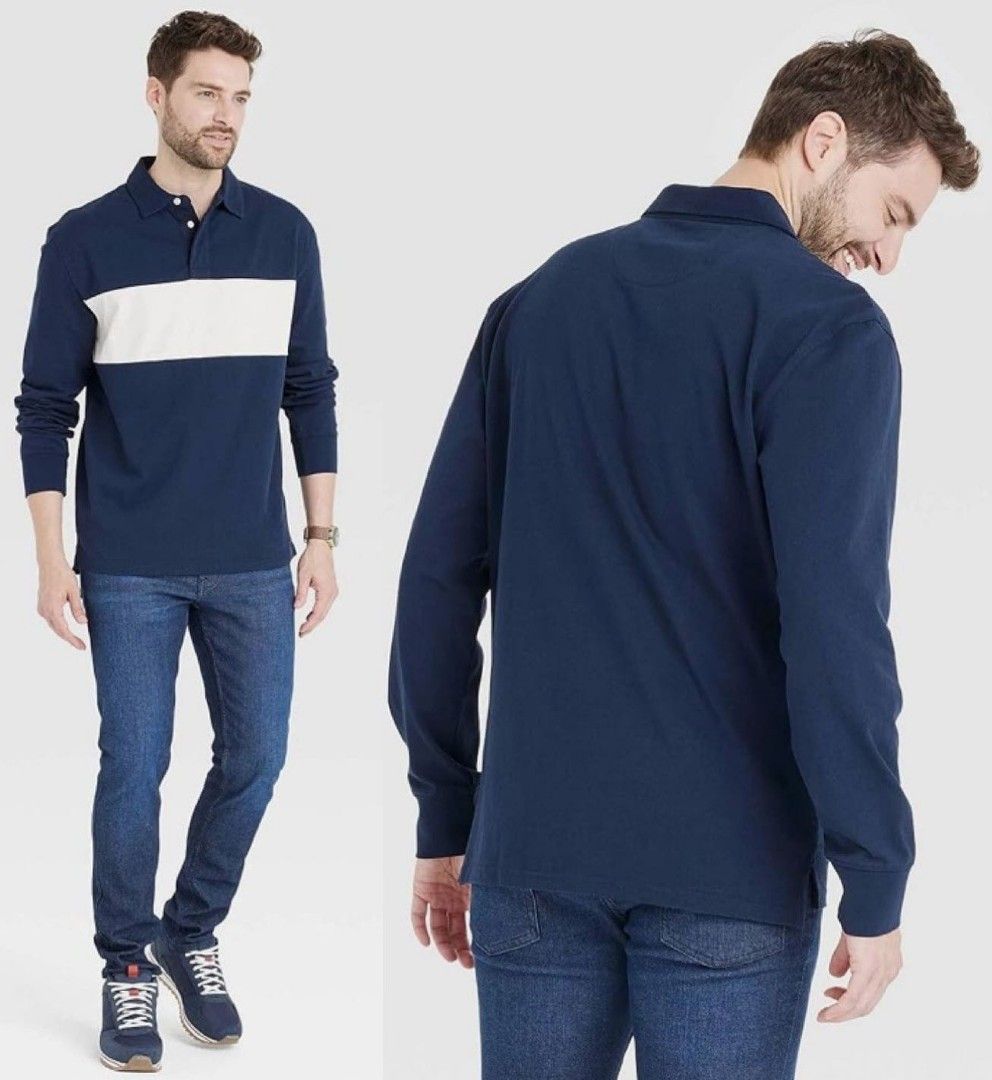 Goodfellow Men Long Sleeve Polo Tshirt, Fesyen Pria, Pakaian , Atasan ...