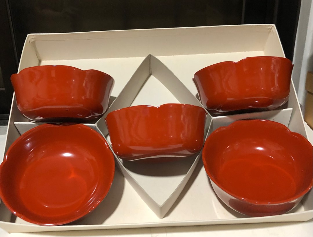RED BENTO SOUP/RICE BOWLS 5pcs (thick), Furniture & Home Living ...