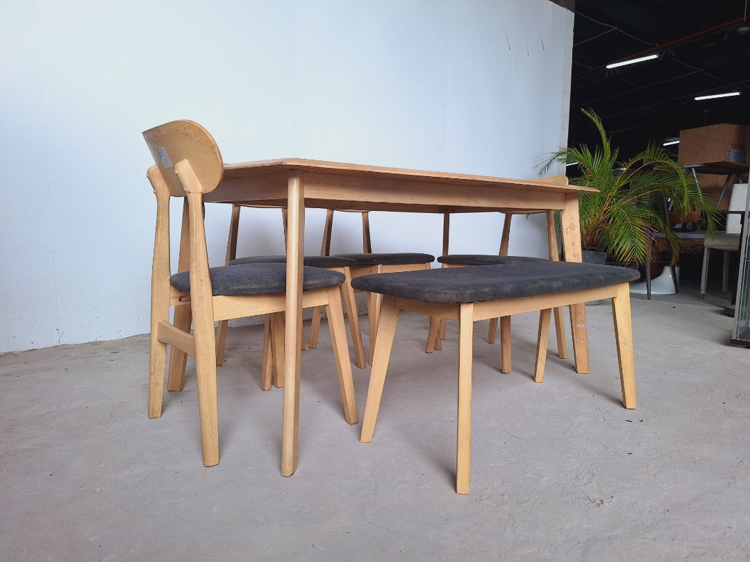 Scandi Solid Veneer Pine Wooden Rectangle 6-seater Dining Set | Set ...