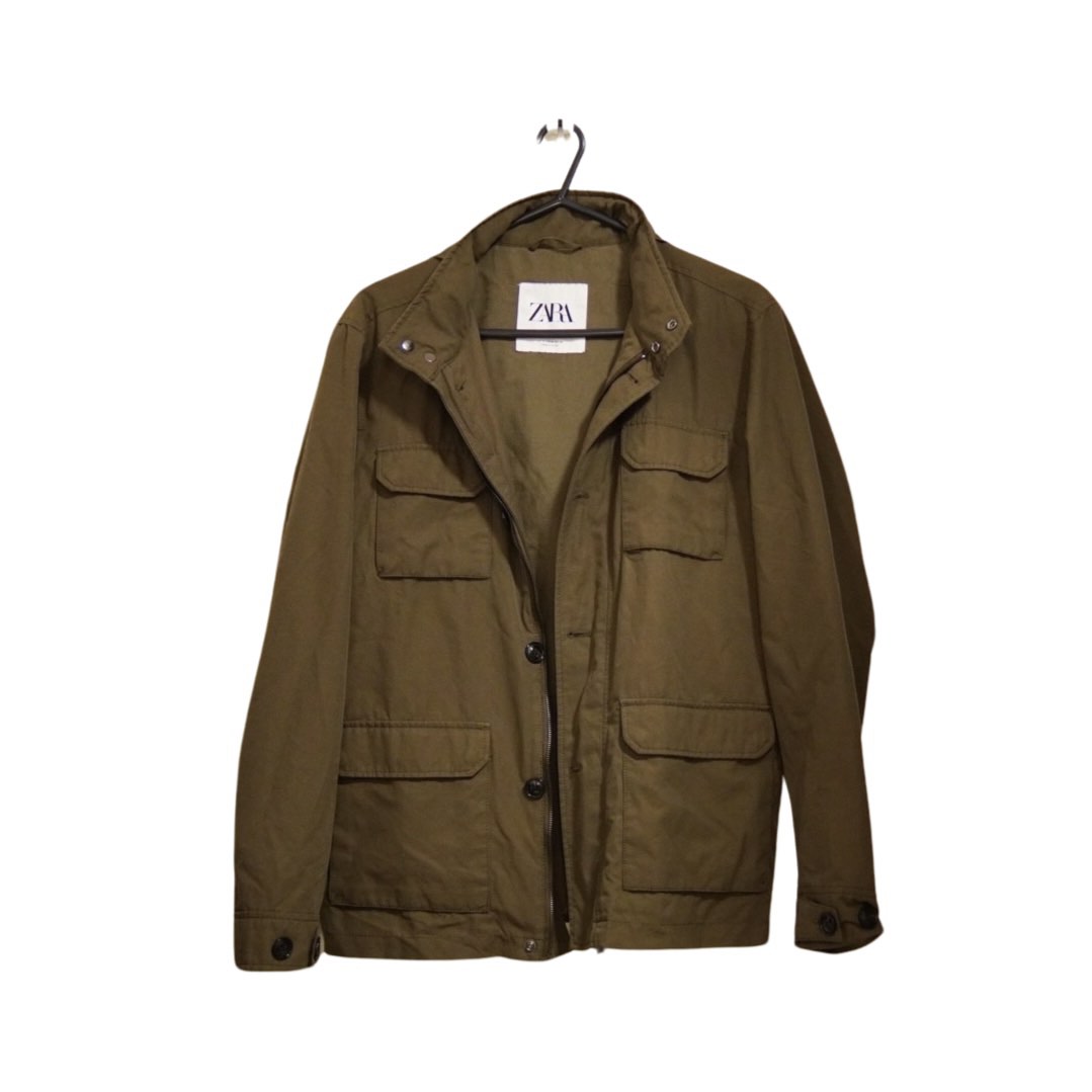 Zara Army Jacket with Packable Hood (size S, Army Green), Men's Fashion ...