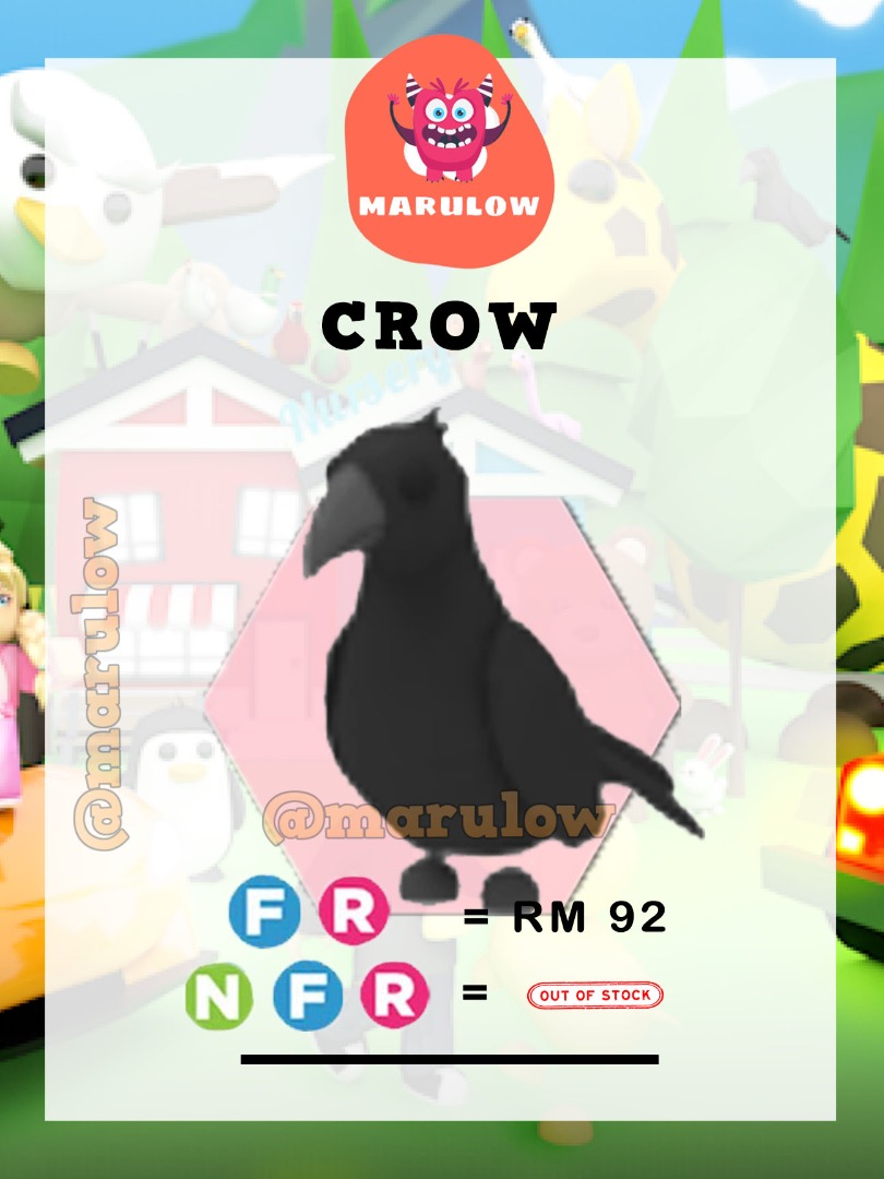 Adopt Me - Crow FR & NFR ( Roblox ) - Pets, Video Gaming, Gaming ...