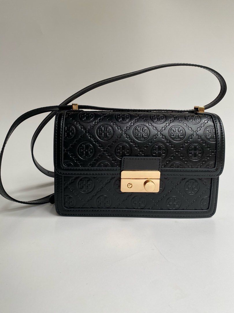 Authentic Tory Burch T monogram black leather sling bag, Luxury, Bags ...
