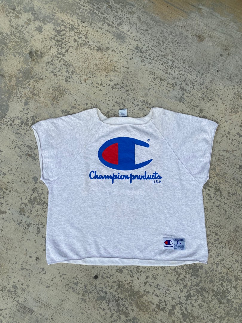 Champion product big logo baggy crop top, Luxury, Apparel on Carousell