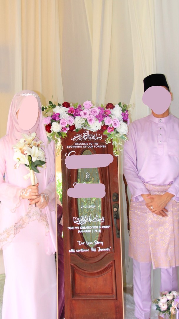 Fahara Dress Lilac Free Shawl & Veil Tunang Nikah, Women's Fashion ...