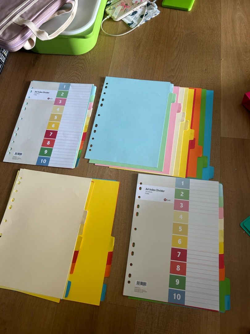 file dividers seperator colour paper plastic folder files stationary ...